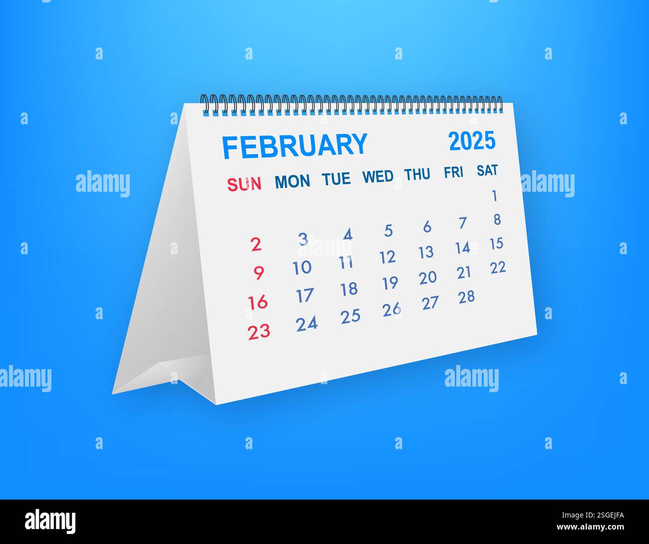 February 2025 calendar showing days, weeks and month on blue background ...