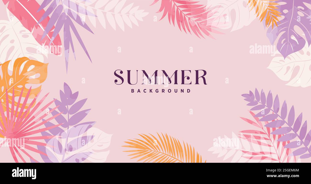 Summer background clipart banner design. Colorful summer leaves ...
