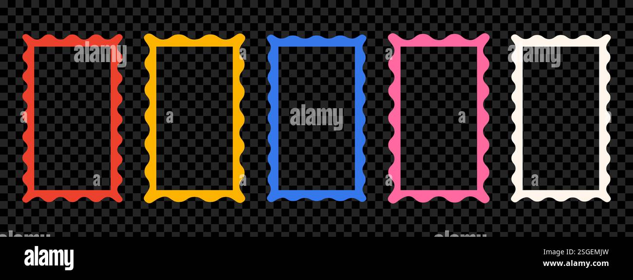 Rectangle photo frames with wavy borders set. Modern vector template ...