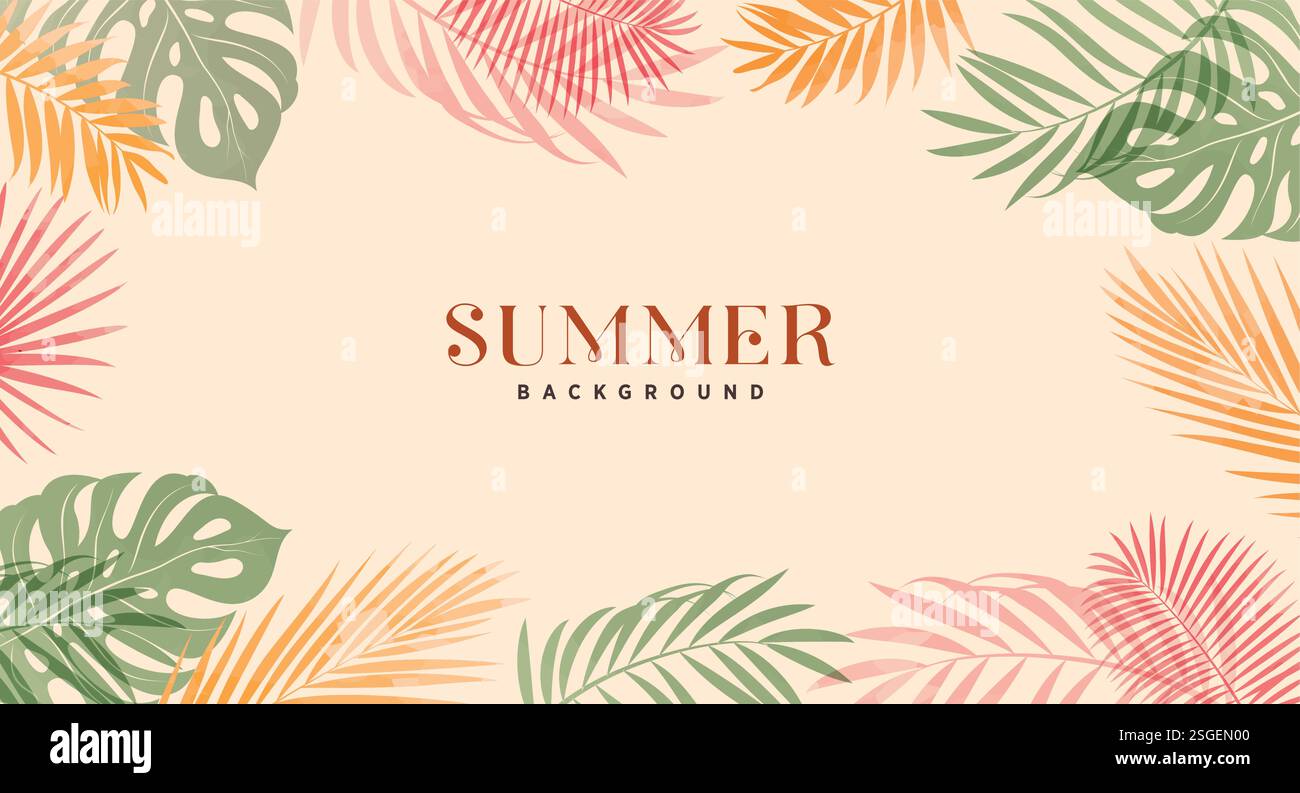 Summer background clipart template design. Tropical summer leaves ...