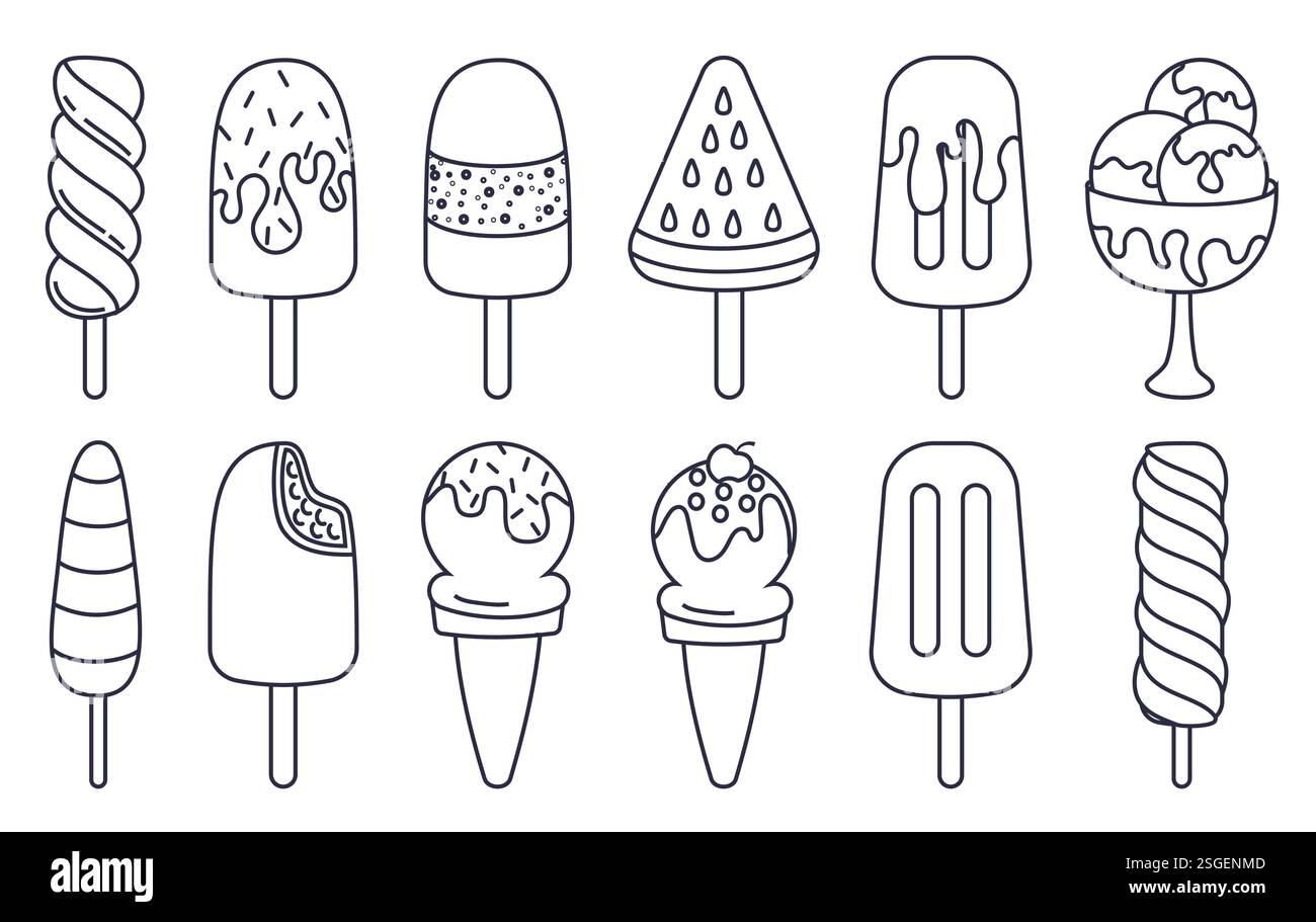 Popsicle outline clipart set. Ice cream drawing icon clip art dessert ...