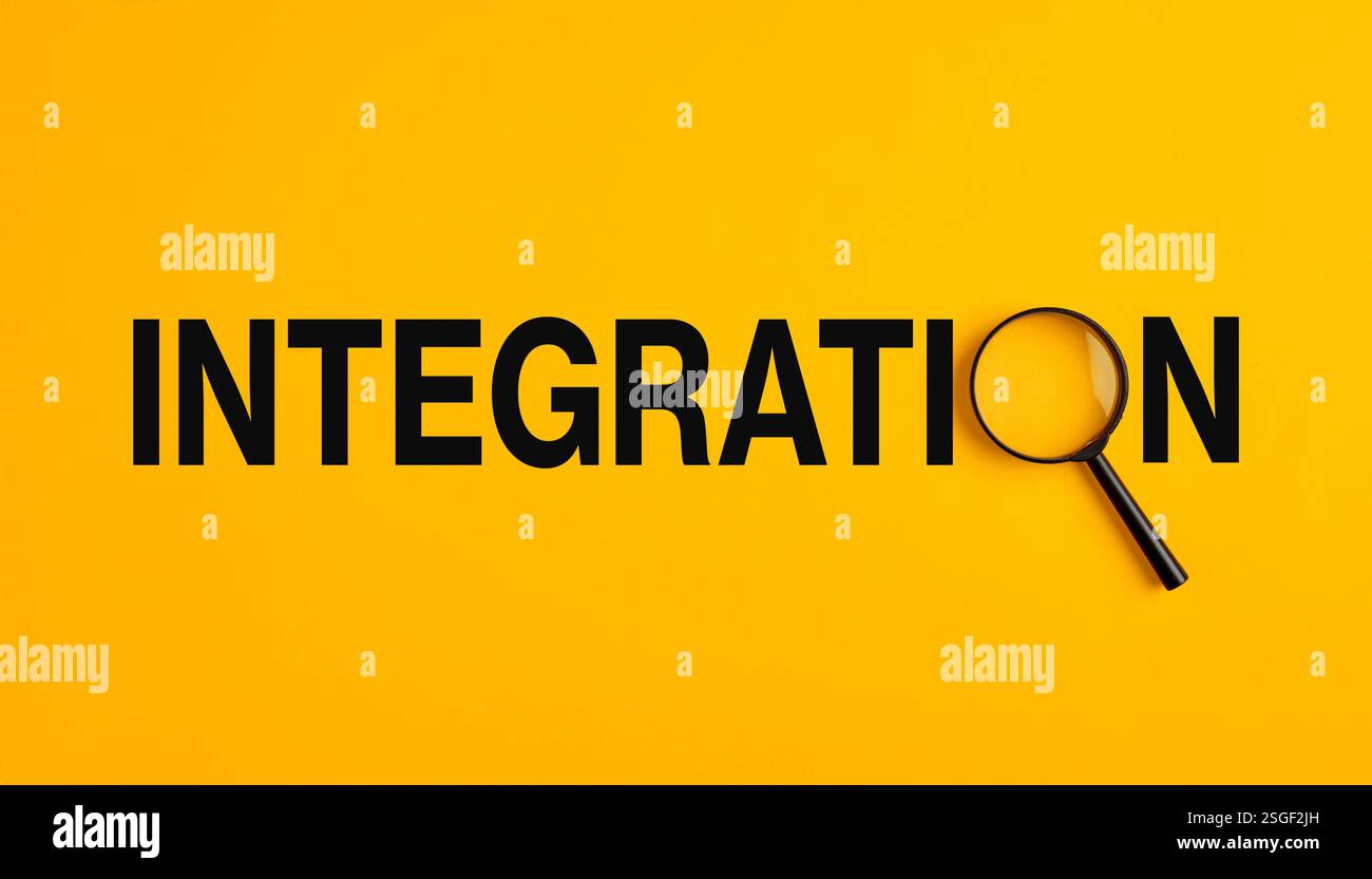 Integration word spelled out in black letters on yellow background ...