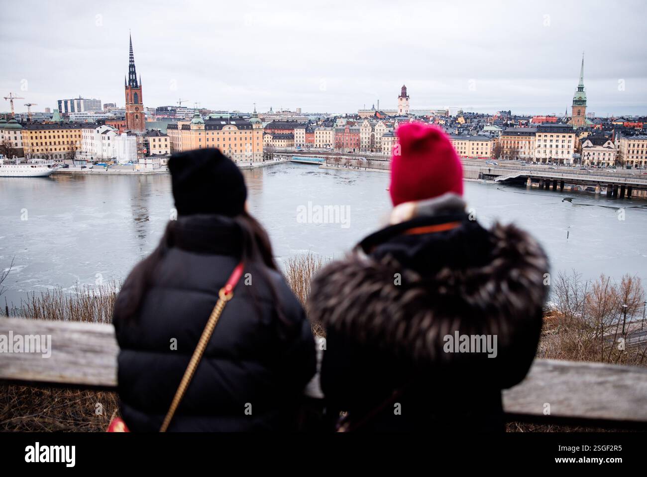 Stockholm, Sweden. 24th Feb, 2024. Two women in front of the view of ...