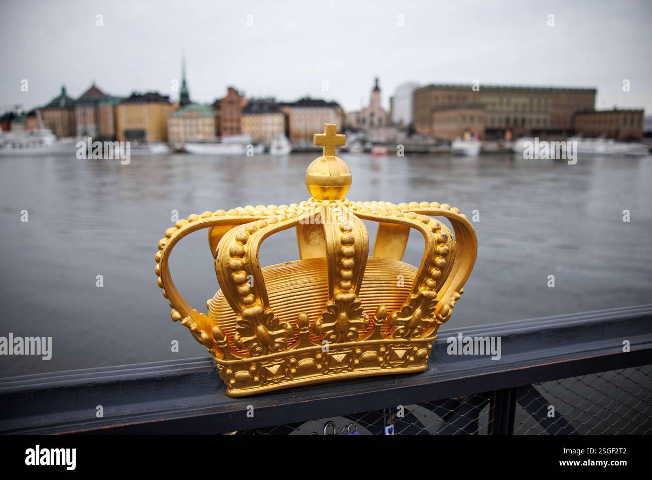 Stockholm, Sweden. 24th Feb, 2024. A golden Swedish royal crown adorns ...