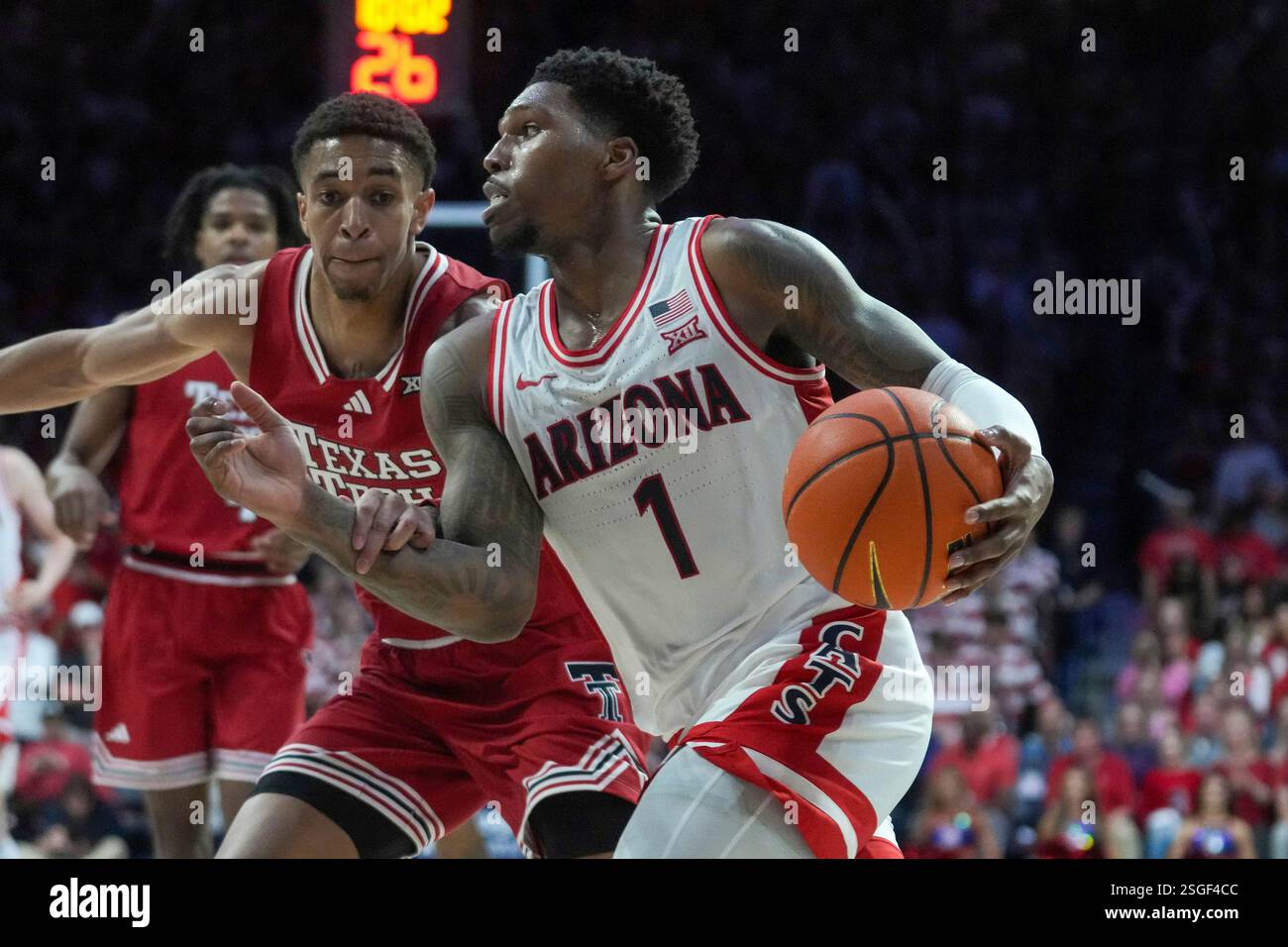 Arizona guard Caleb Love (1) against Texas Tech during a NCAA college ...