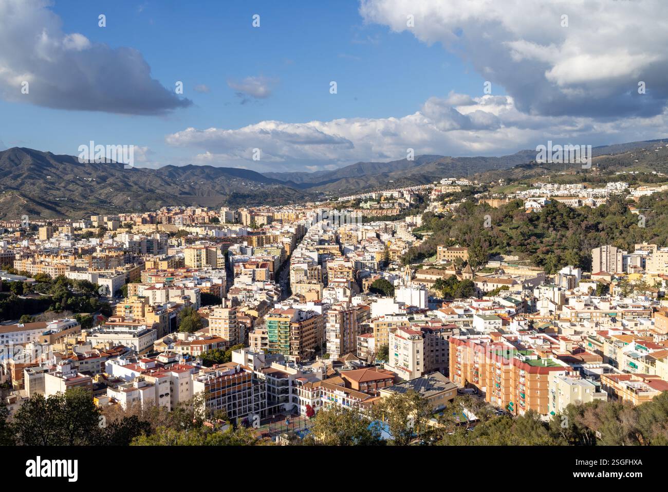 Photo of the streets of the city of Malaga in Spain showing an aerial ...