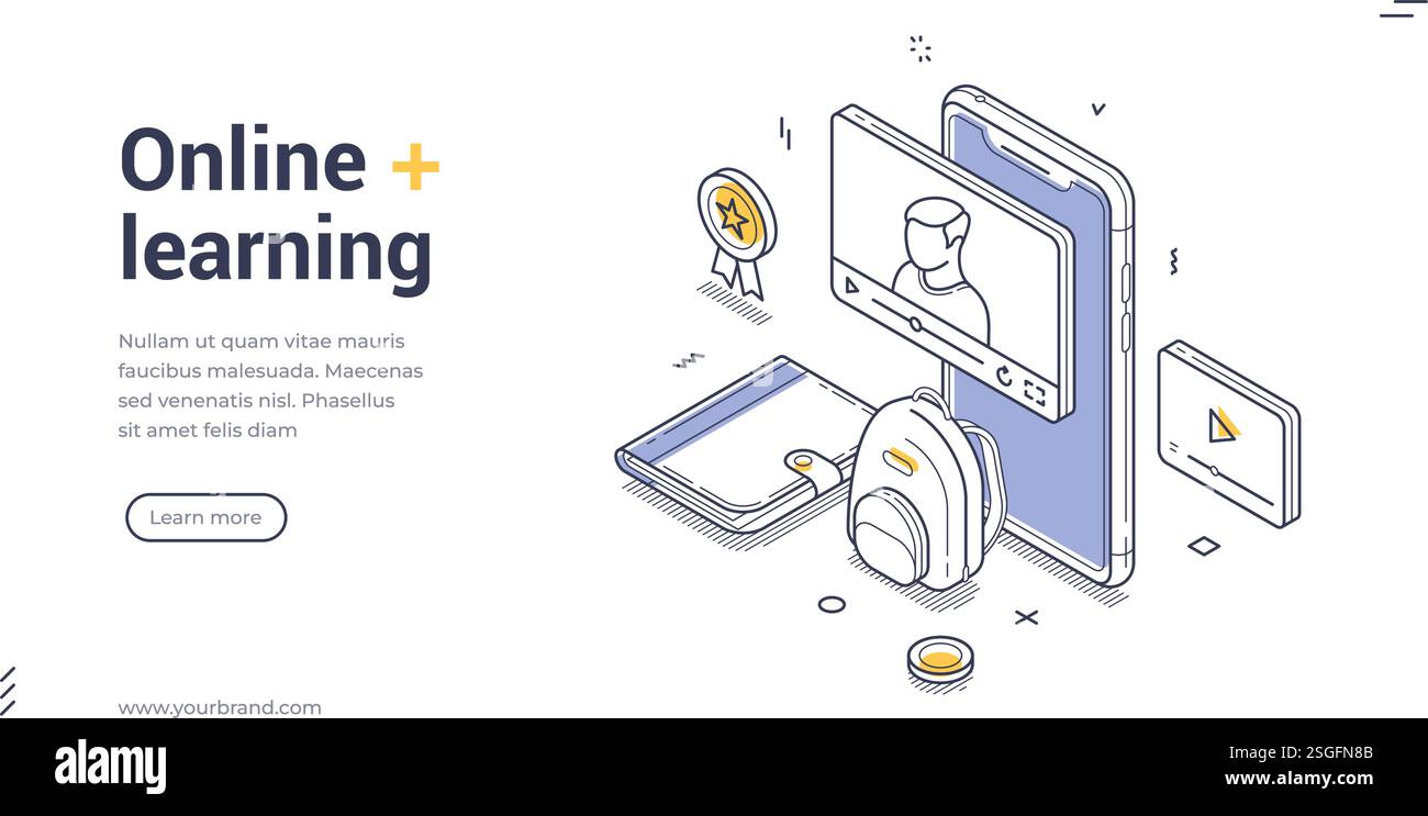 Online learning web banner template. Digital learning tools, featuring ...