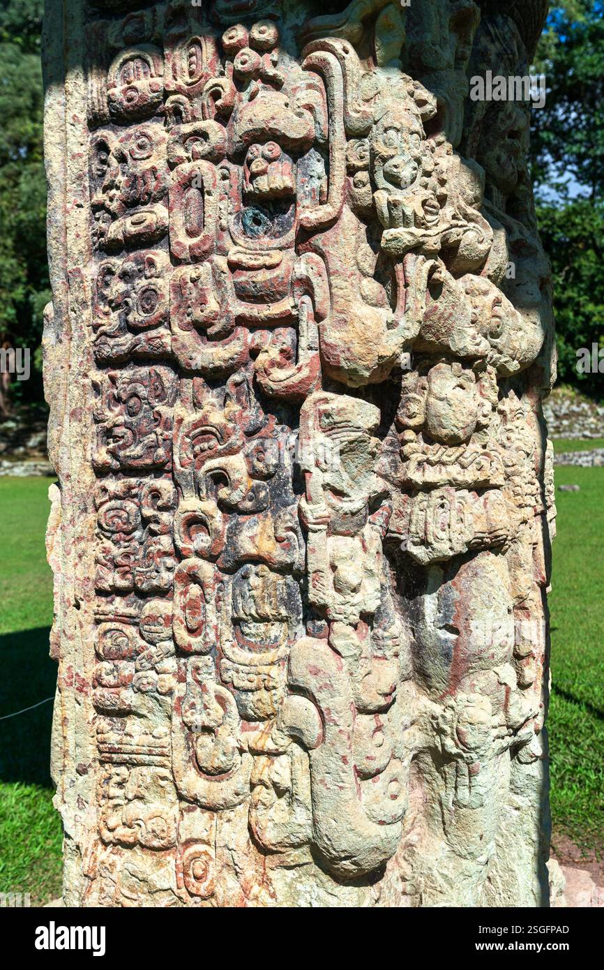 Details of a Maya Stela at the Main Plaza of Copan Archaeological Site ...