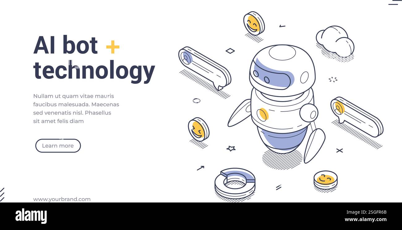 Ai Bot Technology Modern Isometric Line Art Web Banner Landing Page Template Futuristic Ai
