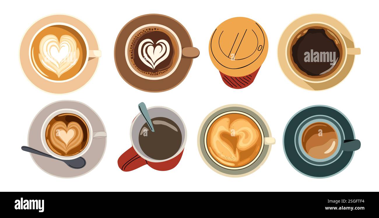 Set of different coffee cups top view vector Stock Vector Image & Art ...