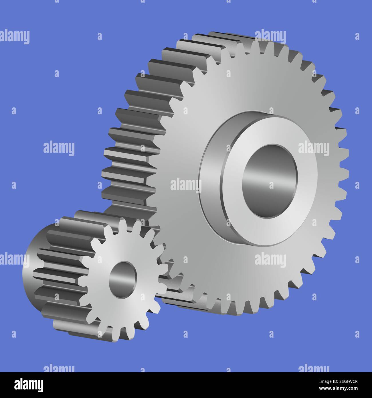 Gear drive. Spur gear. Mechanical transmission. 3D rendering Stock ...