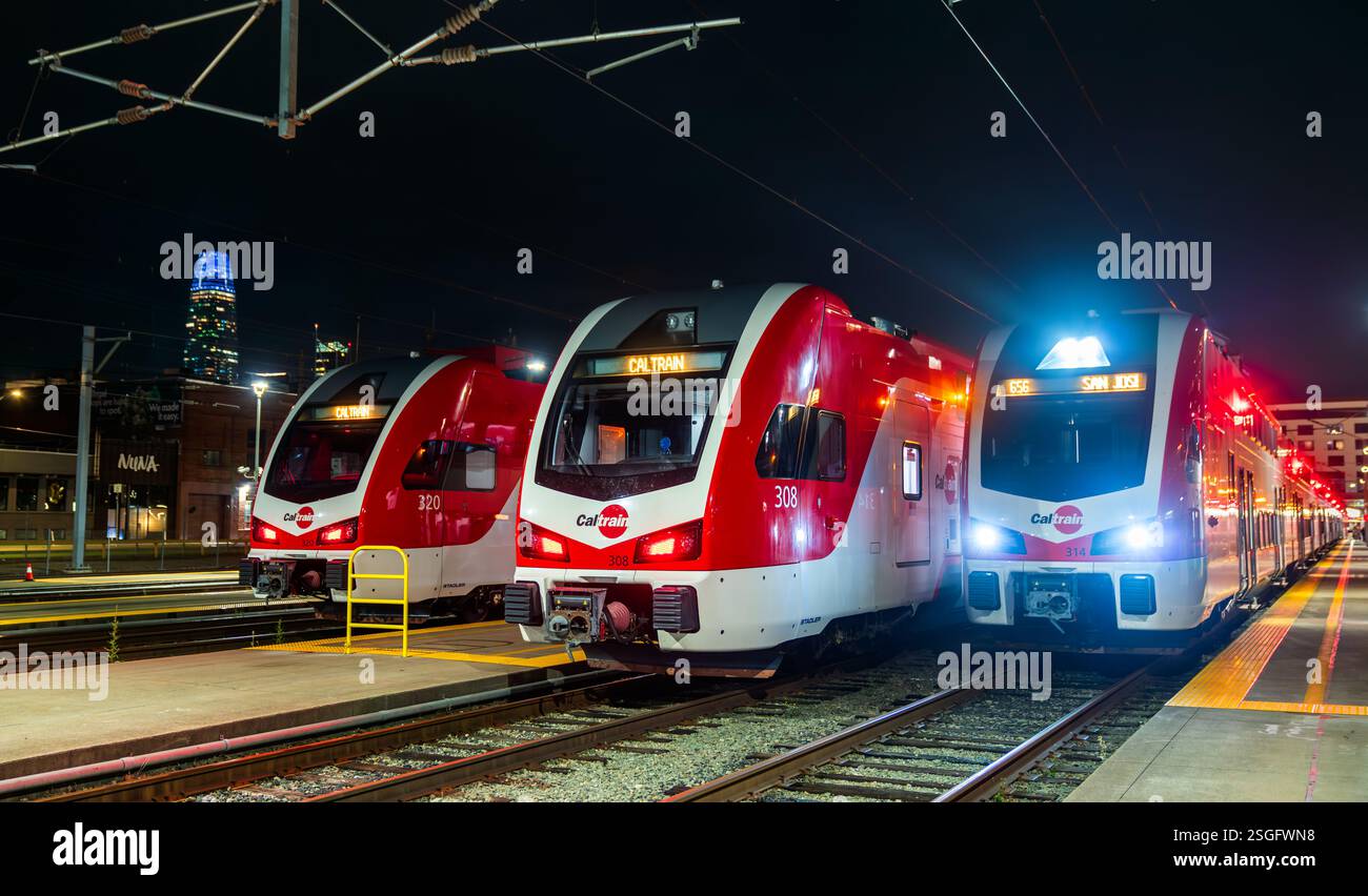 San Francisco, California - November 11, 2024: New electric trains at ...