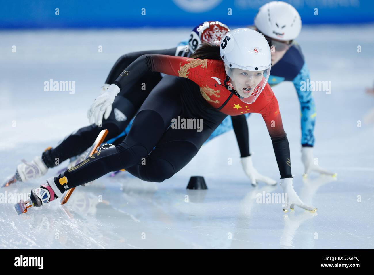 Harbin,China.9th February 2025. Wang Xinran #5 of China competes in the ...