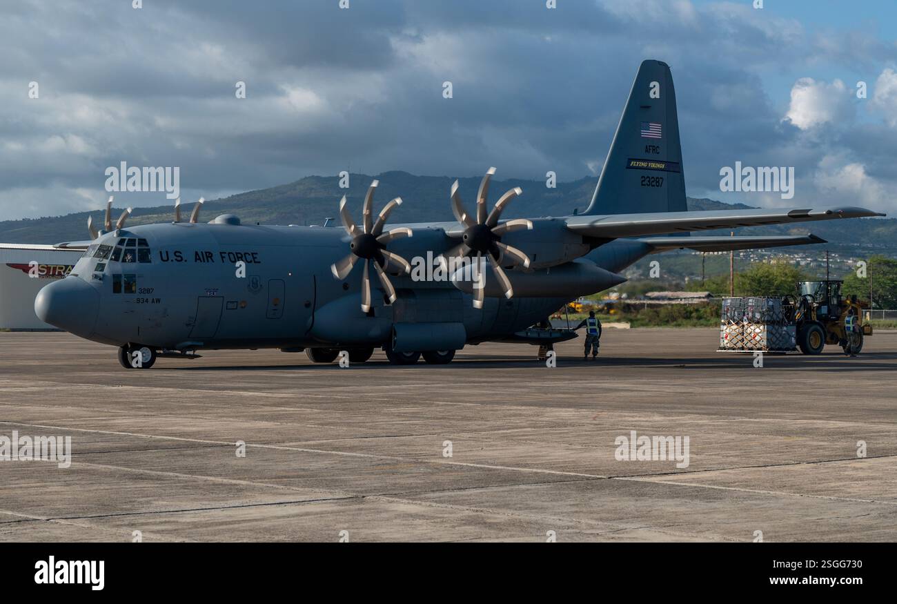 A C-130 Hercules III assigned to the 934th Airlift Wing sits on the ...