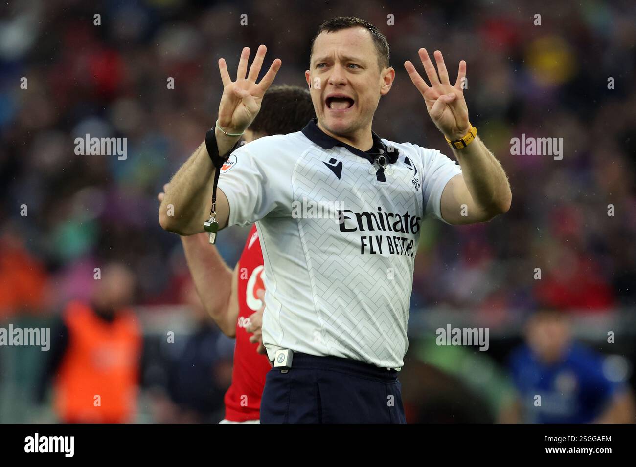 Referee Matthew Carley is seen in action during the Guinness Six ...