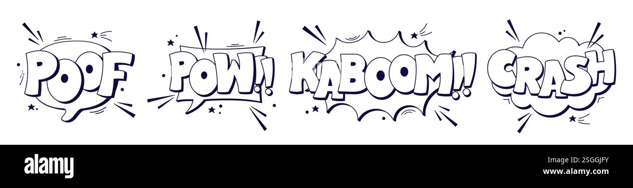 Black and white speech bubbles Pow Kaboom Poof Crash Stock Vector Image ...
