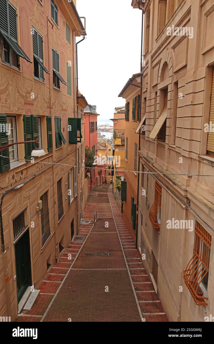 Traditional buildings and steps, pedestrianized narrow streets of old ...