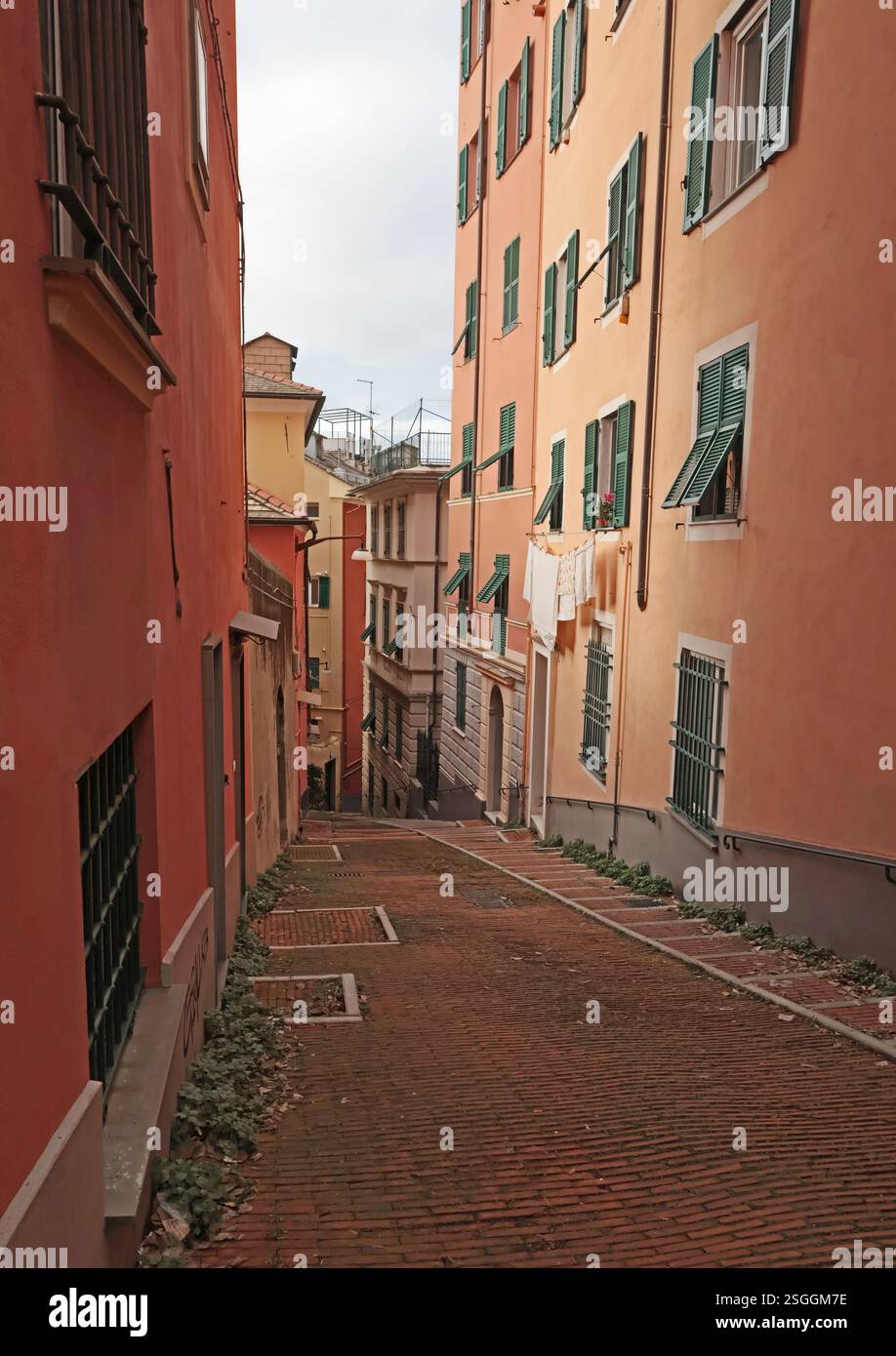 Traditional buildings and steps, pedestrianized narrow streets of old ...