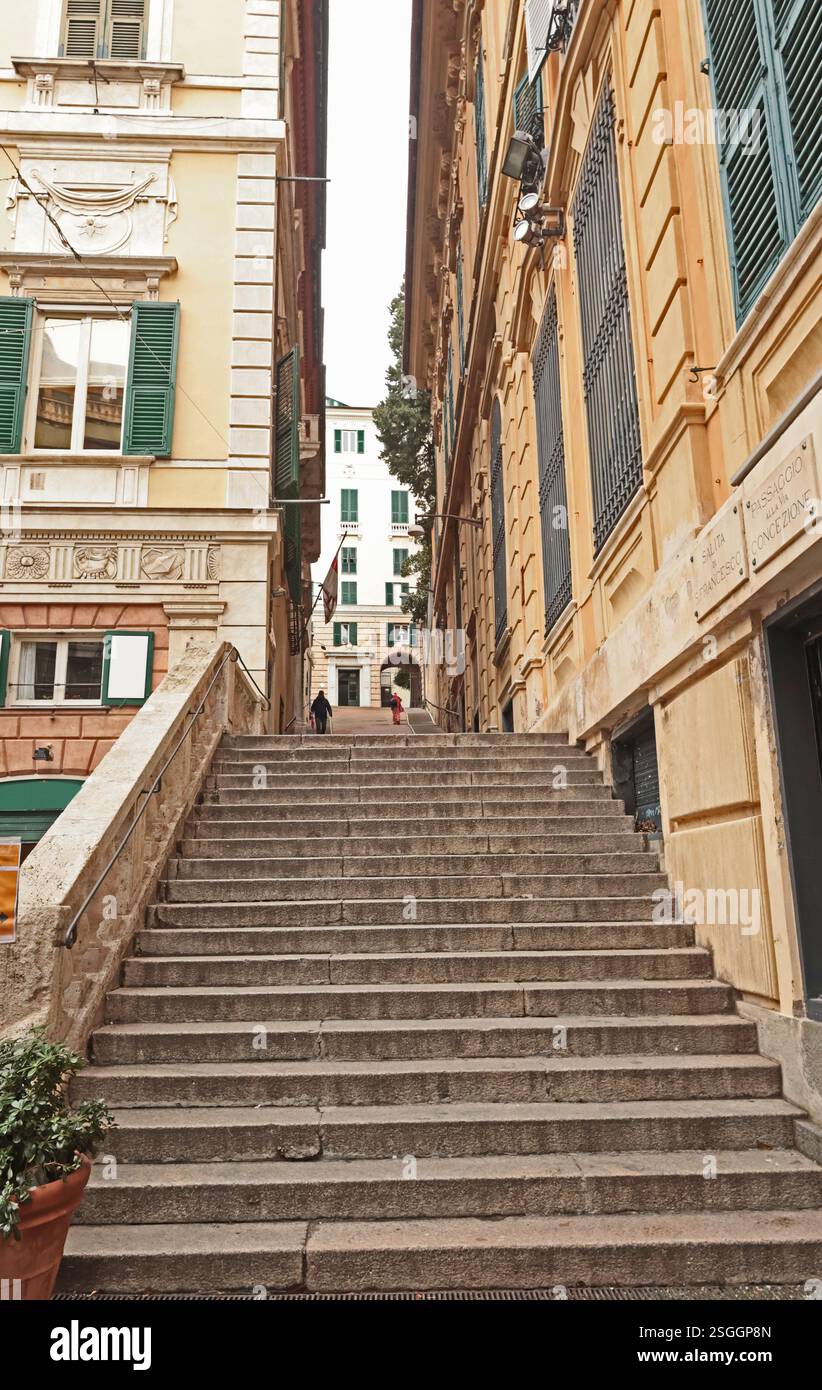 Traditional buildings and steps, pedestrianized narrow streets of old ...