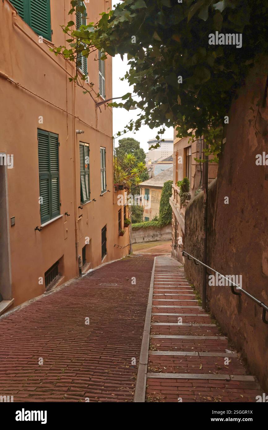 Traditional buildings and steps, pedestrianized narrow streets of old ...