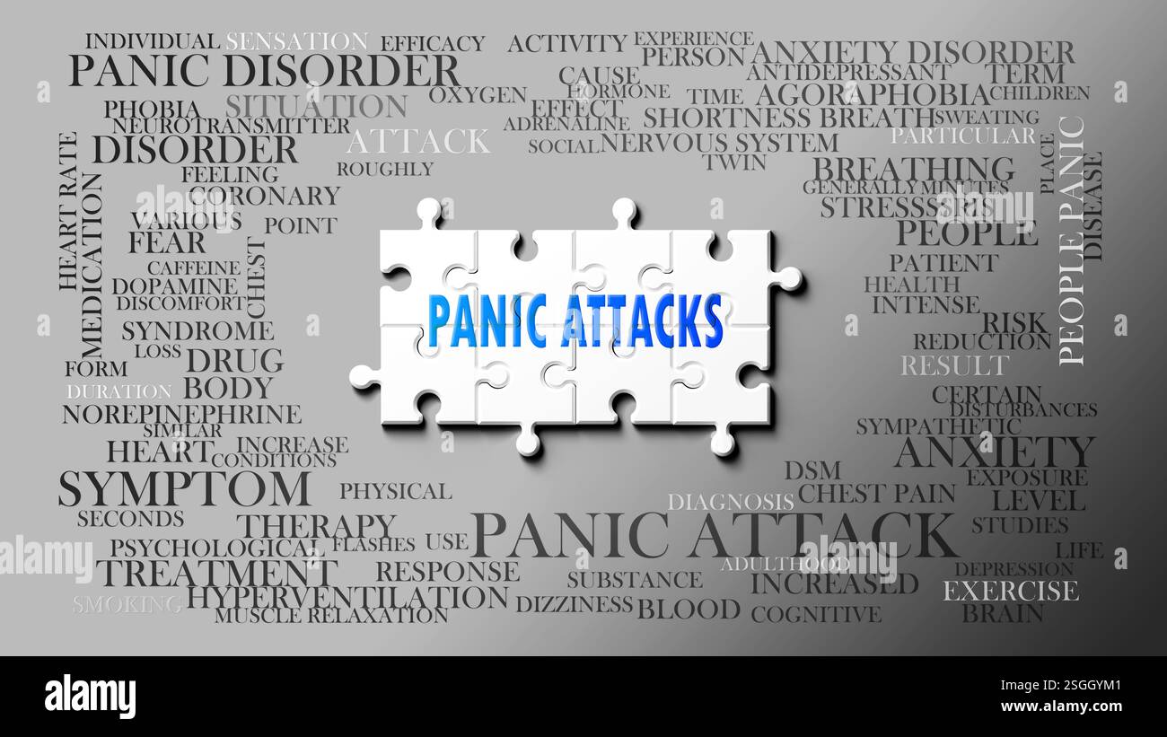 Panic Attacks as a complex subject, related to important topics spreading around as a word cloud ...