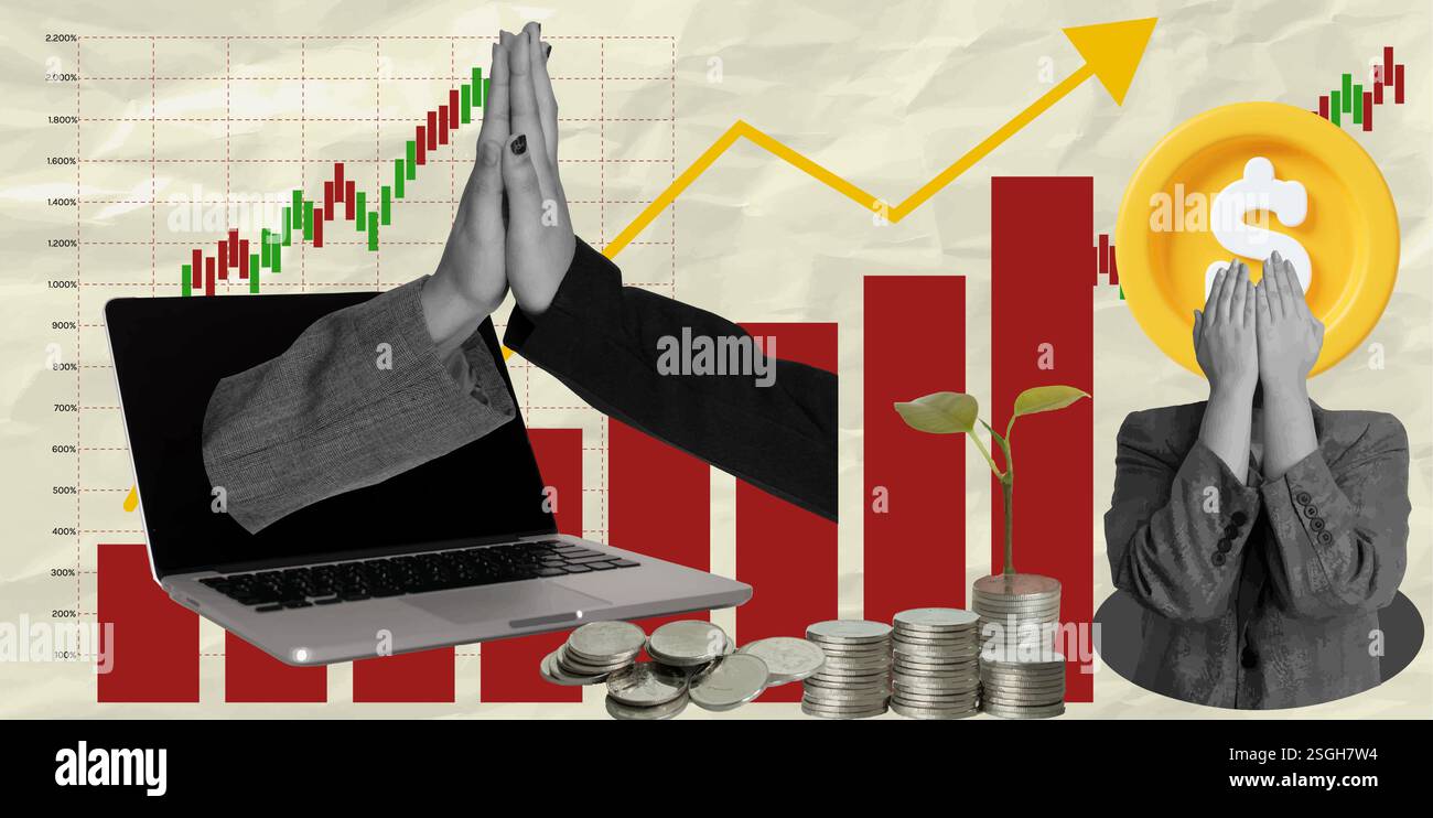 Business and financial success concept with laptop, growth charts, and ...