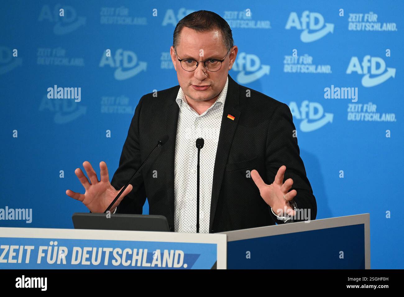 Tino Chrupalla AfD Co-Vorsitzender bei seiner Rede, Einzelbild ...
