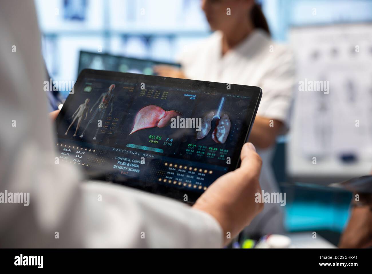 Professional doctor analyzing lungs and liver radiography test result ...