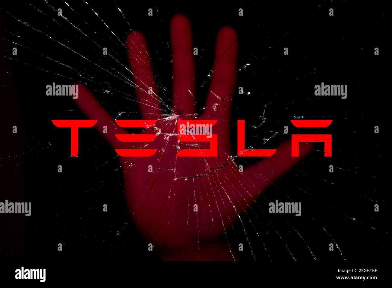 Brussels, Belgium. 09th Feb, 2025. Tesla is being displayed with a stop ...