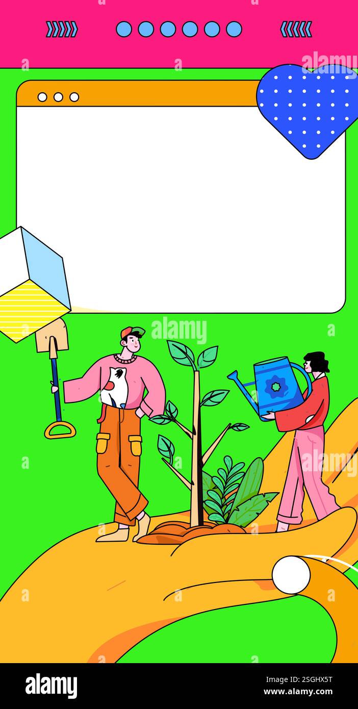 Flat character vector concept operation hand drawn illustration of planting trees on Arbor Day ...