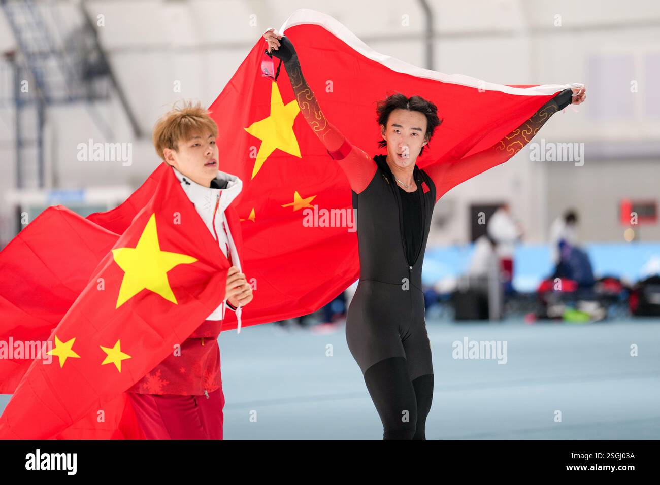Harbin,China.9th February 2025. Wu Yu (R) and Liu Hanbin of China ...