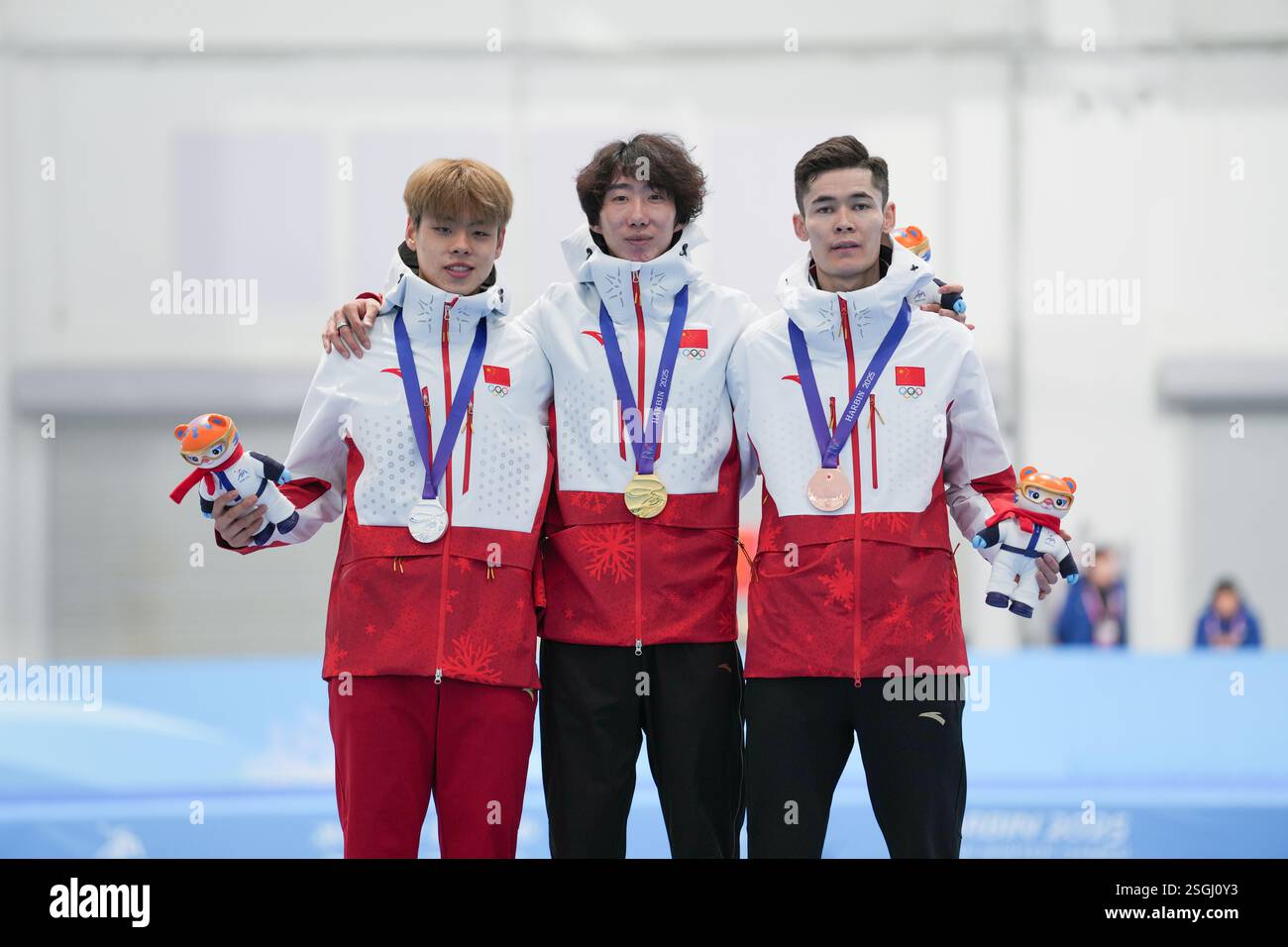 Harbin,China.9th February 2025. (LR) Sliver medalist Liu Hanbin of ...
