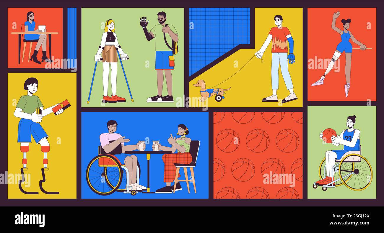 Disabled people inclusion bento grid illustration set Stock Vector ...