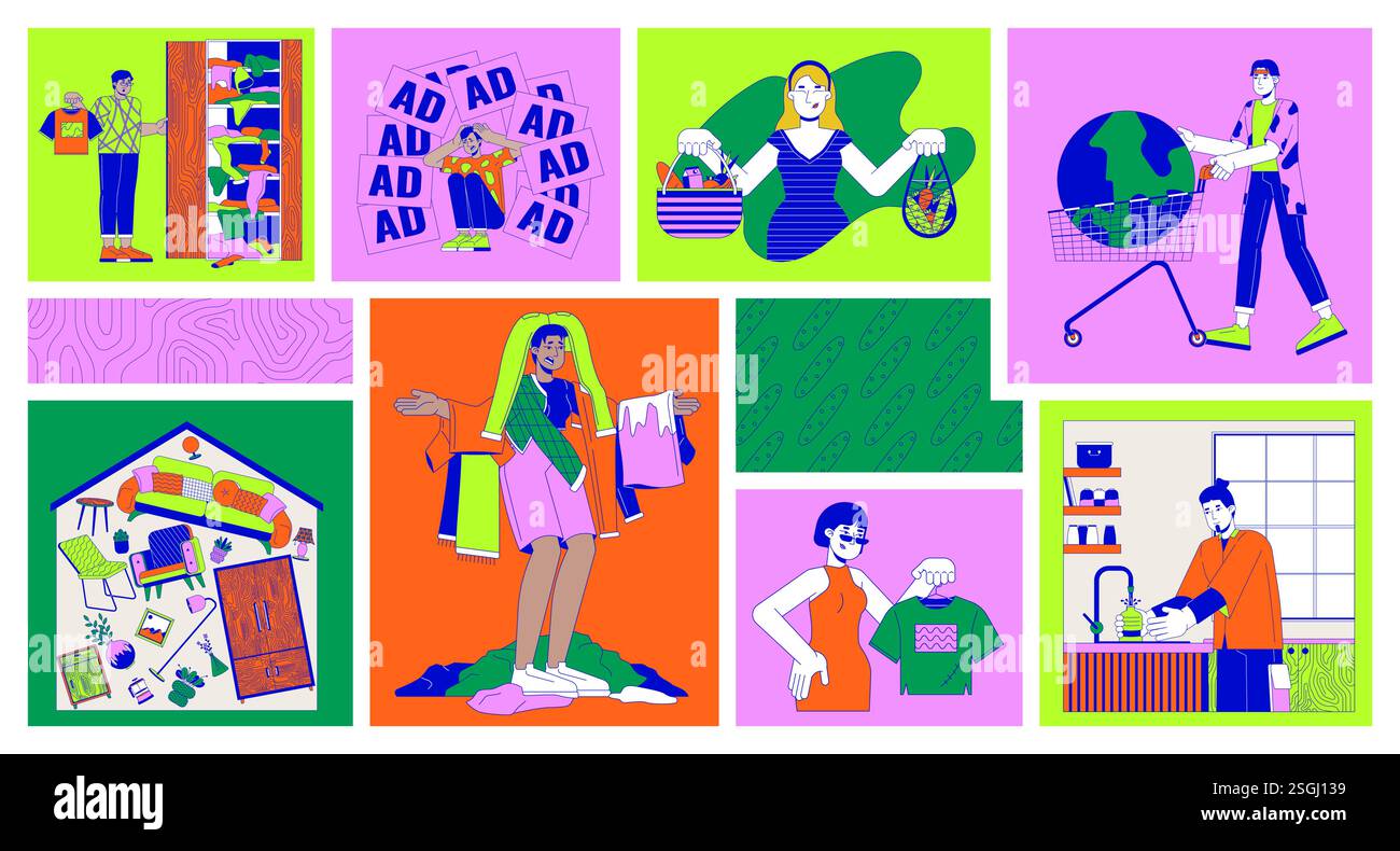 Overconsumption problem bento grid illustration set Stock Vector Image ...