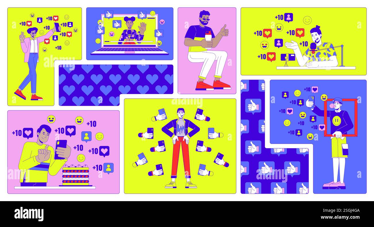 Popularity on social media bento grid illustration set Stock Vector ...