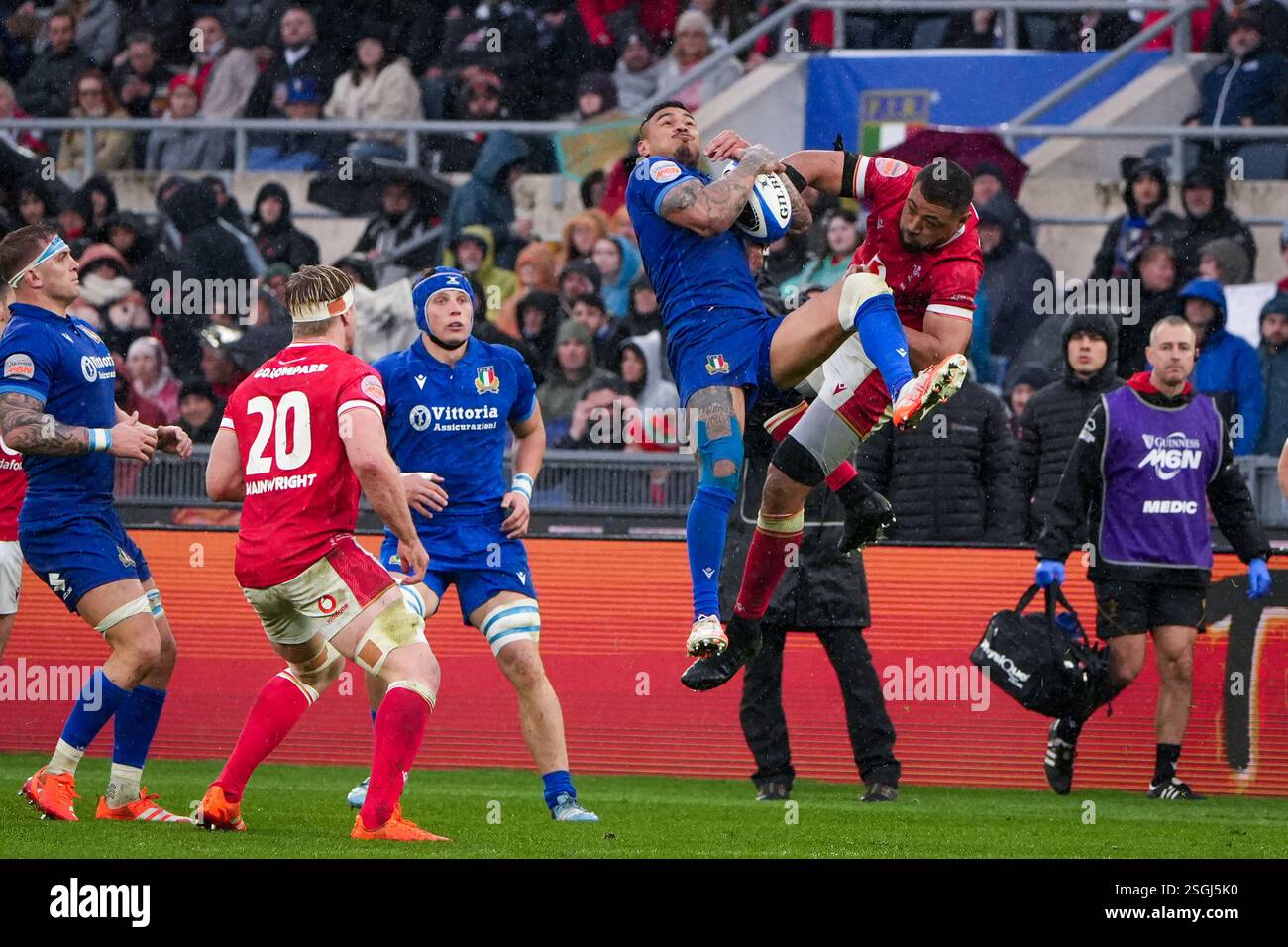 Rome, Italy. 08th Feb, 2025. Monty Ioane of Italy and Taulupe Faletau ...