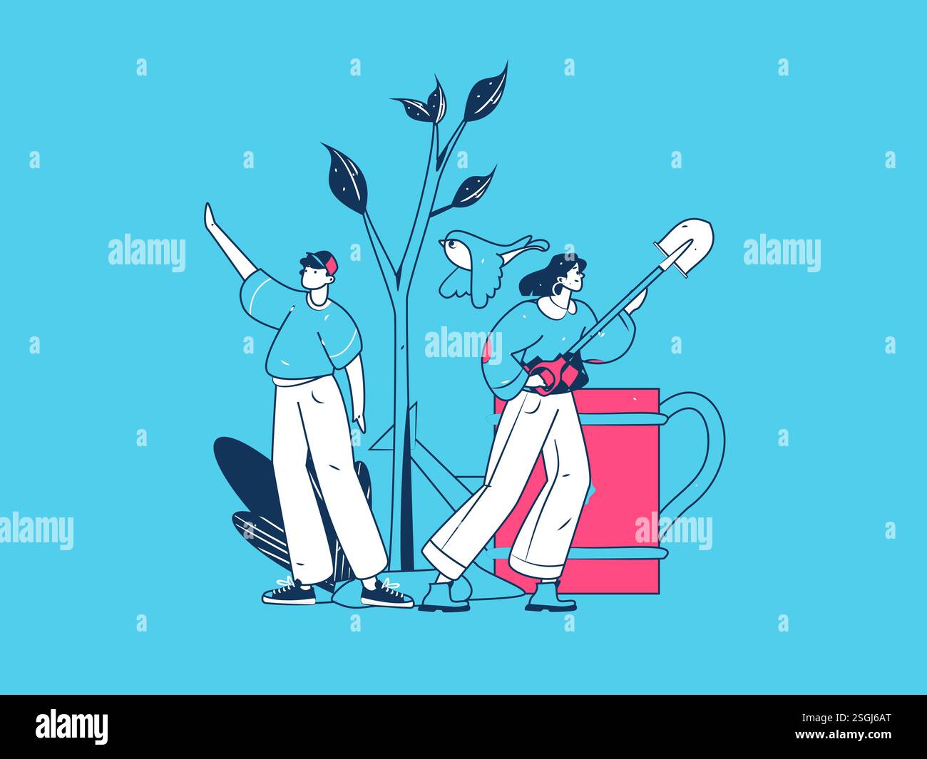 Flat character vector concept operation hand drawn illustration of planting trees on Arbor Day ...