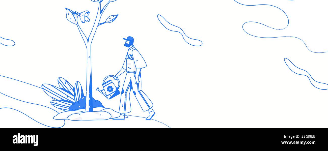 Flat character vector concept operation hand drawn illustration of planting trees on Arbor Day ...