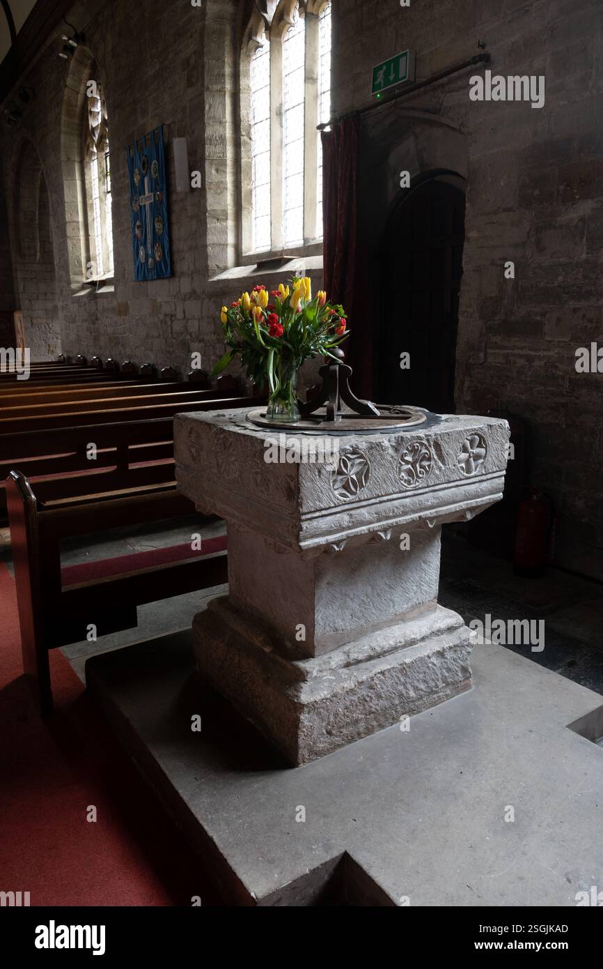 The font, St. Peter`s Church, Inkberrow, Worcestershire, England, UK ...