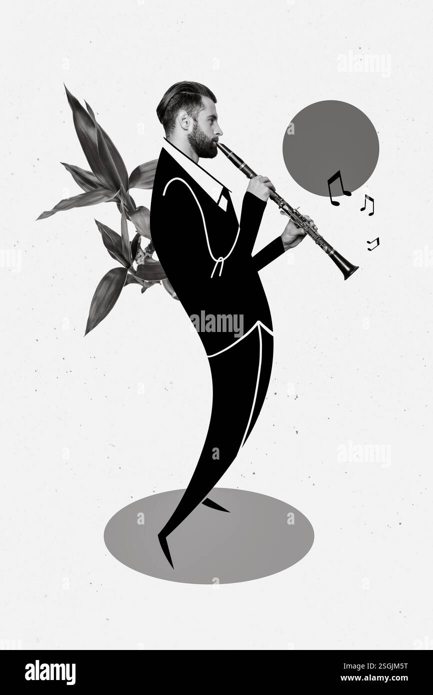 Vertical creative collage illustration of handsome positive man dressed ...