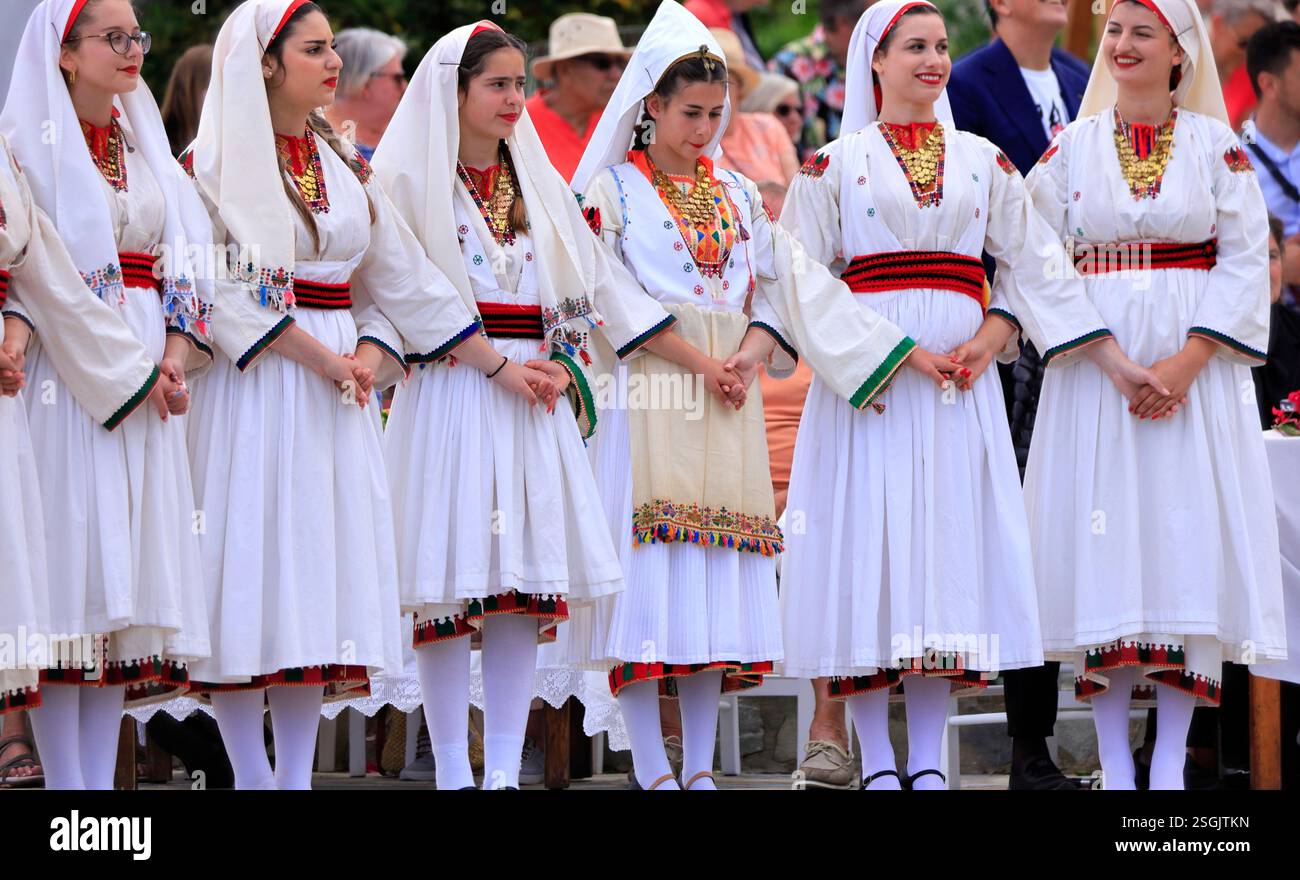 Traditional Greek dancers during the recording of a television ...