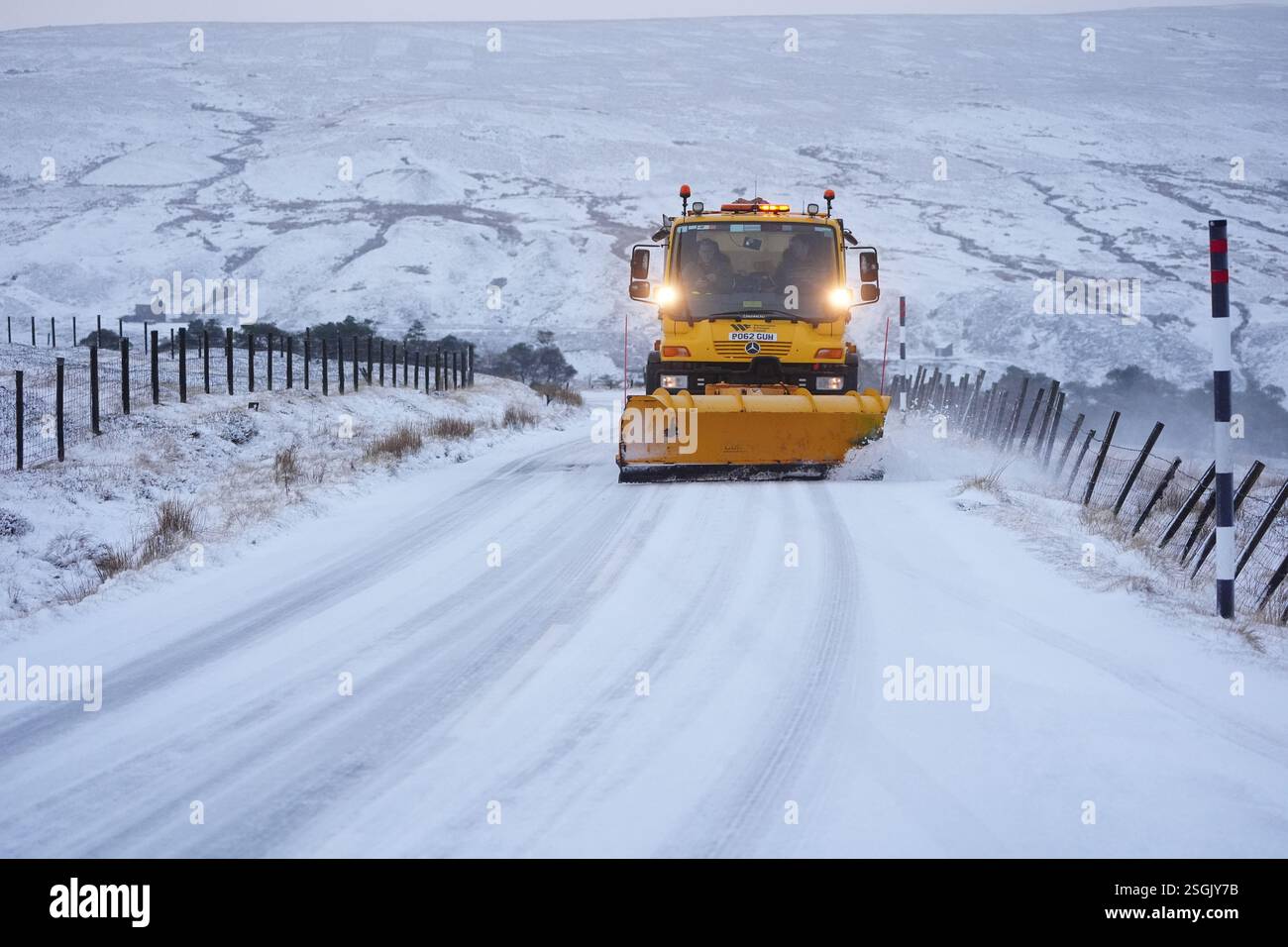 A plough clears the snow near Nenthead in Northumberland. Picture date ...