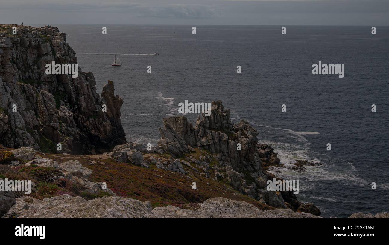 A wide view of the cliffs on the Crozon Peninsula, Brittany, France ...