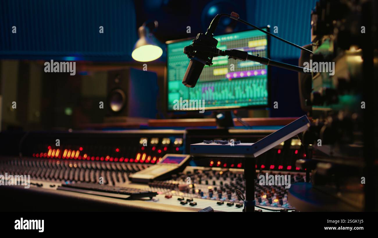 Music recording studio control room with pre amp knobs used for volume ...