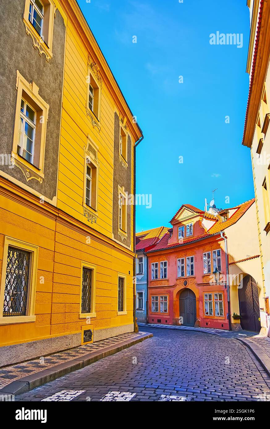 The narrow curved Misenska Street in Mala Strana with dense historic ...