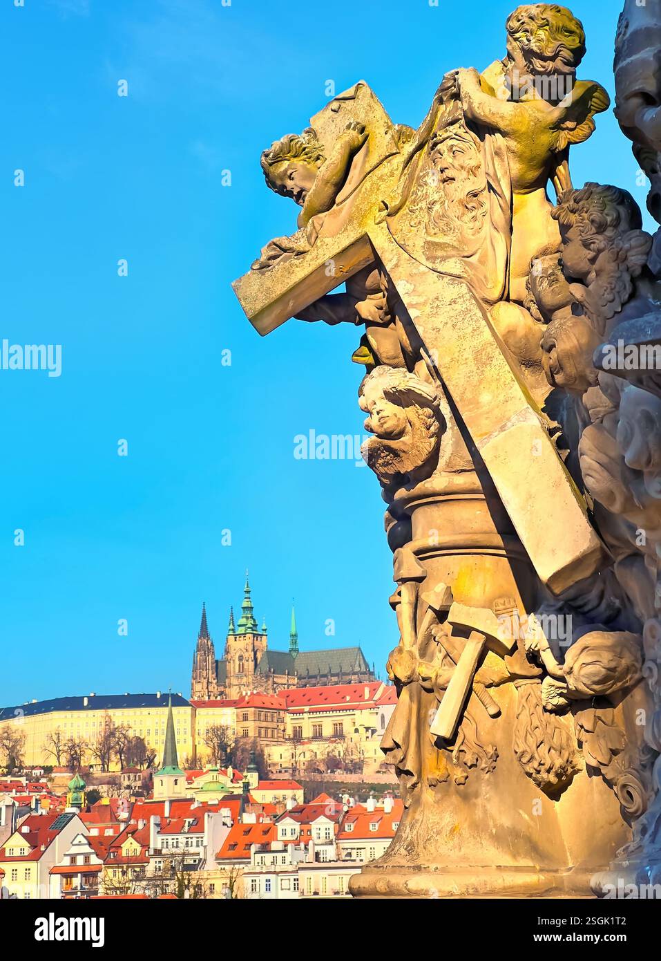 Thecarved stone angels with cross on statue of Madonna and St Bernard ...