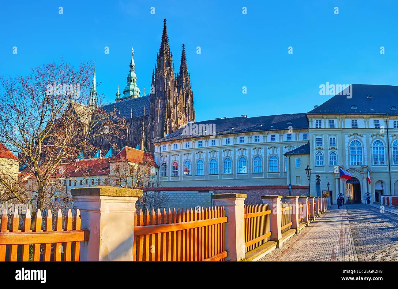 Historic Powder Bridge, leading to the New Royal Palace and Gothic St ...