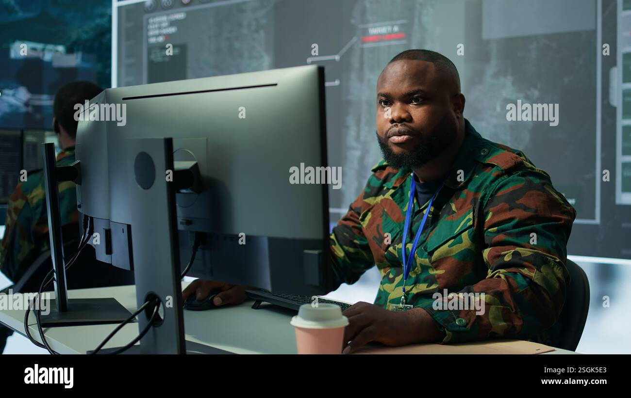 Army Professionals In Command Post Overseeing Satellite Data And Real Time Surveillance Mission