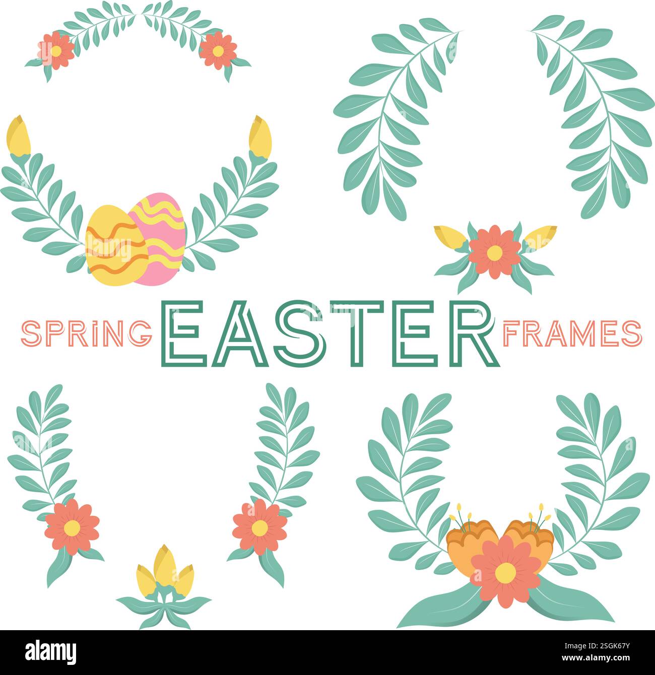 spring frames with easter eggs and flowers in pastel colors Stock ...