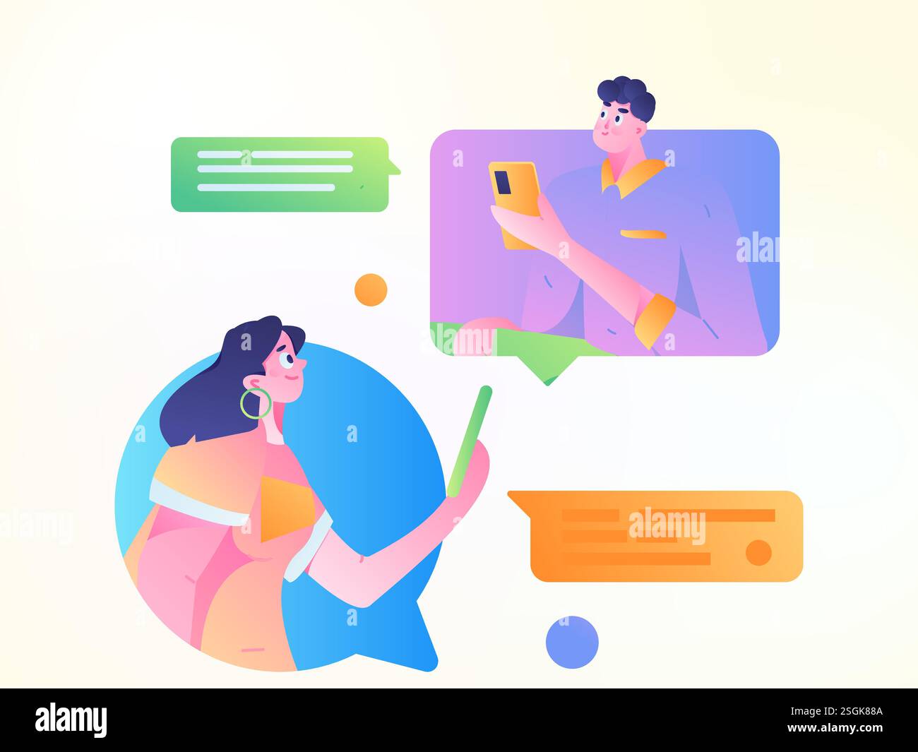 Virtual characters social communication concept business flat vector ...